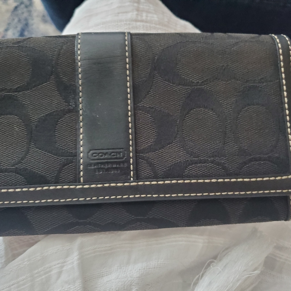 Coach Black Monogrammed Fabric And Leather Wallet. Us… - Gem